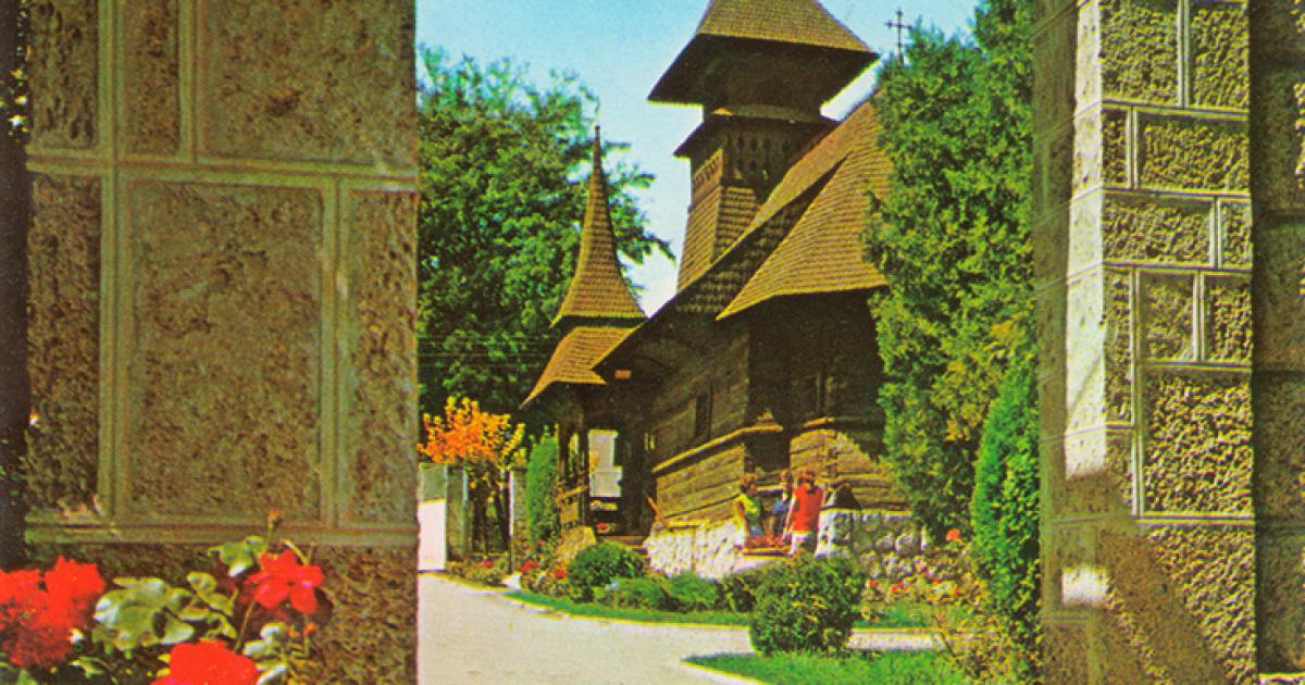 Carte poştală color privind biserica de lemn de la Schitul Techirghiol ...